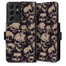DeinDesign Galaxy S21 Ultra 5G Handy Klapph&uuml;lle Handyh&uuml;lle aus Kunst Leder schwarz Flip Case Totenkopf Halloween Gothic Sideflip mit Lasche