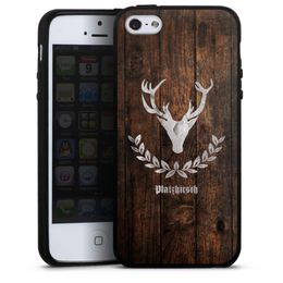 DeinDesign iPhone SE (2016-2019) Handy Silikon H&uuml;lle Case schwarz Handyh&uuml;lle Wood Wooden Look Deer