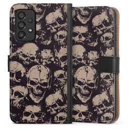 DeinDesign Galaxy A33 5G Handy Klapph&uuml;lle Handyh&uuml;lle aus Kunst Leder schwarz Flip Case Totenkopf Gothic Halloween Sideflip mit langer Lasche