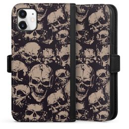 DeinDesign iPhone 11 Handy Klapph&uuml;lle Handyh&uuml;lle aus Kunst Leder schwarz Flip Case Totenkopf Halloween Gothic Sideflip mit Lasche
