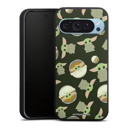 DeinDesign Google Pixel 9 Pro XL Handy Premium Silikon H&uuml;lle Handyh&uuml;lle schwarz Case Official Licensed Product Star Wars Muster Baby Yoda Silikon Premium Case
