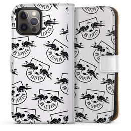 DeinDesign iPhone 12 Pro Max Handy Klapph&uuml;lle Handyh&uuml;lle aus Kunst Leder wei&szlig; Flip Case Muster Rb Leipzig Transparent Sideflip mit Lasche