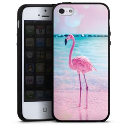 DeinDesign iPhone SE (2016-2019) Handy Silikon H&uuml;lle Case schwarz Handyh&uuml;lle Beach Tropical Flamingo