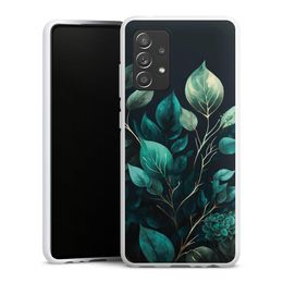 DeinDesign Galaxy A52s 5G Handy Silikon H&uuml;lle Case wei&szlig; Handyh&uuml;lle Leaves Black Eukalyptus Silikon Case