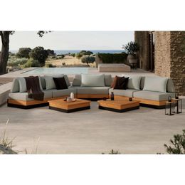 Ambia Garden Loungegarnitur, Schwarz, Teak, Holz, Metall, 5-teilig, Teakholz, F&uuml;llung: Komfortschaum, Eckteil, 333x333 cm, ISO 9001, Bsci, FSC 100%, lichtecht, wetterbest&auml;ndig, Loungem&ouml;bel, Gartenlounge-Sets