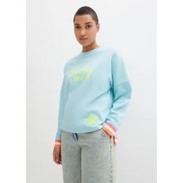 bonprix Oversize-Sweatshirt mit bunten B&uuml;ndchen aus reiner Baumwolle, blau, Gr.36/38 (S), Sweatshirt mit modernen Neon-Details und bequemer Passform, aus 100% Baumwolle