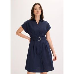 bonprix Blusenkleid aus reiner Baumwolle, blau, Gr.46, modisches Blusenkleid mit G&uuml;rtel in der Taille, aus 100% Baumwolle