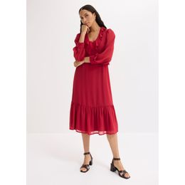 bonprix Chiffonkleid mit Spitze und Volants, rot, Gr.48, modisches Chiffonkleid in Midil&auml;nge mit dekorativen Volants und Spitze am Ausschnitt