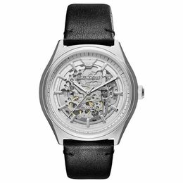 Emporio Armani AR60003 Automatische Skelett Herrenuhr aus schwarzem Leder