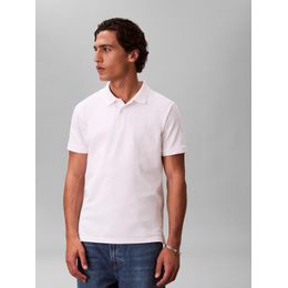 Poloshirt Calvin Klein "SS SLIM REFINED PIQUE POLO", Herren, Gr. L, hellwei&szlig;, Jersey, Obermaterial: 95% Baumwolle, 5% Elasthan, unifarben, slim fit normal, Rundhals, B&uuml;ndchen, Shirts, slim fit