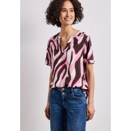 Kurzarmbluse Street One, Damen, Gr. 42, clouded blush, Stoff, 100% Viskose, gemustert, klassisch normal, Rundhals, Aufschlag, Blusen, mit geschlitztem Rundhalsausschnitt
