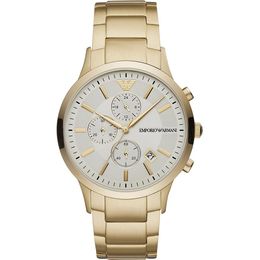 Klassische goldene Uhr der Marke Emporio Armani. Die Uhr ist aus rostfreiem Stahl gefertigt. Das Armband ist ebenfalls aus Edelstahl, hat eine Faltschlie&szlig;e und kann kleiner gemacht werden. Das Geh&auml;use der Uhr hat einen Durchmesser von 43 mm. Marke: Emporio ArmaniModellname: AR11332 (43mm)Kategorie: HerrenarmbanduhrMaterialien: EdelstahlFarbe: gold, wei&szlig;