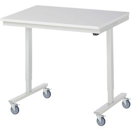 Rau Elektrisch h&ouml;henverstellbarer Arbeitstisch, fahrbar, Melaminplatte, Plattenbreite 1000 mm