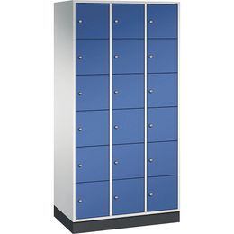 C+P 6er-Schlie&szlig;fachschrank Intro, 3 Abteile, Korpus lichtgrau, T&uuml;ren enzianblau