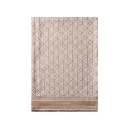 Modetuch Calvin Klein "EMBLEM AOP JACQUARD SQUARE SCARF", Damen, desert taupe, Web, Kunstfaser, Modet&uuml;cher, Mit Markenlabelmusterung