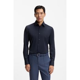 Businesshemd BOSS "HANK", Herren, Gr. 41, N-Gr, dunkelblau404, Web, Obermaterial: 92% Polyamid, 8% Elasthan, unifarben, slim fit normal, Rundhals, 2-Knopf-Manschette mit Schlitz, Hemden, Slim-Fit, aus funktionalem Stretch-Twill, Kentkragen