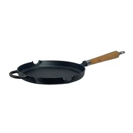 Grillpfanne RONNEBY BRUK "Maestro Pfanne, &Oslash; 28 cm, mit Holzgriff & Gegengriff", schwarz, mit eichenholzgriff, B:28cm H:7,5cm L:57cm, Pfannen