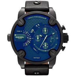 Diesel DZ7257 Bad Ass Chronograph Blaues Zifferblatt Schwarzes Leder Herrenuhr