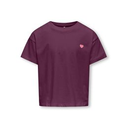 Kurzarmshirt KIDS Only "KOGMAIKEN LIFE CROPHEART SS TOP JRS NOOS", M&auml;dchen, Gr. 146/152, rosa (mauve wine print:heart emb, sea pink), Jersey, Obermaterial: 100% Baumwolle, unifarben, regular fit h&uuml;ftlang, Rundhals, abgesteppte Kante, Shirts, mit kleinem Herzchenmotiv auf der Brust