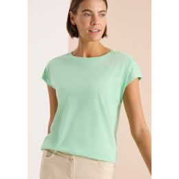 Rundhalsshirt Cecil, Damen, Gr. L (42), juicy lime, Web, 50% Baumwolle, 50% Modal, unifarben, comfort fit normal, U-Boot-Ausschnitt, abgesteppt, Shirts Rundhalsshirt, mit Raffung
