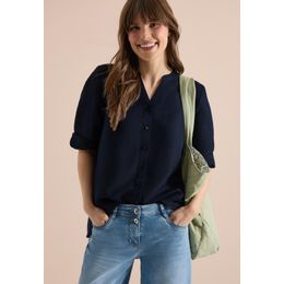 Longbluse Cecil, Damen, Gr. L (42), universal blau, Web, 55% Leinen, 45% Viskose, unifarben, klassisch normal, Rundhals, B&uuml;ndchen, Blusen Longbluse, mit 3/4 &Auml;rmeln