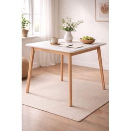 Esstisch HAMMEL FURNITURE "Esstisch Basic&ndash; ausziehbar, d&auml;nisches Design, mit Einlegeplatten", wei&szlig; (wei&szlig;, naturfarben, naturfarben, wei&szlig;), B:90cm H:76cm T:90cm, Tischplatte: Wei&szlig;es Melamin mit wei&szlig; pigmentierter Eichenkante (Mattlack), Gestell: Eiche massiv wei&szlig; pigmentiert, Tische, Esstisch, Skandinavisches Design - Melamin/Massivholz - stabil und langlebig