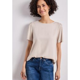 Kurzarmbluse Street One, Damen, Gr. 34, cotton beige, Stoff, 100% Viskose, unifarben, klassisch normal, Rundhals, abgesteppt, Blusen, mit Raffungen an den &Auml;rmeln