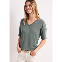 T-Shirt Street One, Damen, Gr. 34, bound gr&uuml;n, Stoff, 60% Viskose, 40% Polyester, unifarben, comfort fit normal, V-Ausschnitt, normaler Saum, Shirts T-Shirt, mit V-Ausschnitt