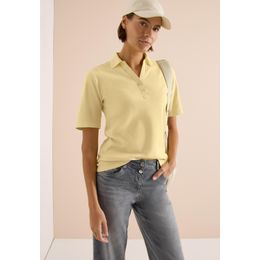 Poloshirt Cecil, Damen, Gr. L (42), buttermilk gelb, Web, 100% Baumwolle, unifarben, comfort fit normal, hoch geschlossener Ausschnitt, abgesteppt, Shirts, aus reiner Baumwolle