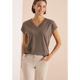 V-Shirt Cecil, Damen, Gr. L (42), urban taupe, Web, 50% Baumwolle, 50% Modal, unifarben, comfort fit normal, V-Ausschnitt, B&uuml;ndchen, Shirts, Jersey