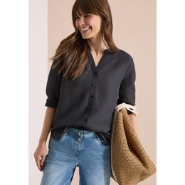Longbluse Cecil, Damen, Gr. L (42), volcanic grau, Web, 55% Leinen, 45% Viskose, unifarben, klassisch normal, Rundhals, B&uuml;ndchen, Blusen Longbluse, mit 3/4 &Auml;rmeln