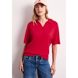 Poloshirt Street One, Damen, Gr. 34, salsa rot, Web, 50% Baumwolle, 50% Modal, unifarben, comfort fit normal, hoch geschlossener Ausschnitt, normaler Saum, Shirts, im soften Baumwoll-Mix