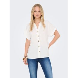 Kurzarmbluse Only "OnlyASMIN SHIRT S/S WVN NOOS", Damen, Gr. M, snow wei&szlig;, Web, Obermaterial: 100% Viskose, unifarben, regular fit normal, Blusen, Viskose, hinten etwas l&auml;nger geschnitten