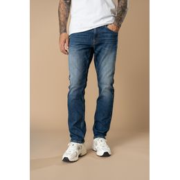 Straight-Jeans PETROL INDUSTRIES "Men Denim Straight", Herren, Gr. 34, L&auml;nge 34, worn blau, Denim/Jeans, Obermaterial: 99% Baumwolle, 1% Elasthan, straight fit lang, Jeans Straight-Jeans, Gerade Beinform, normale Leibh&ouml;he