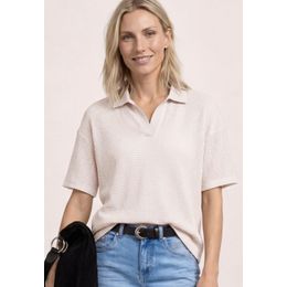 Poloshirt Street One, Damen, Gr. 34, clay sand, Stoff, 100% Polyester, Strukturmuster, comfort fit normal, hoch geschlossener Ausschnitt, normaler Saum, Shirts, in Unifarbe