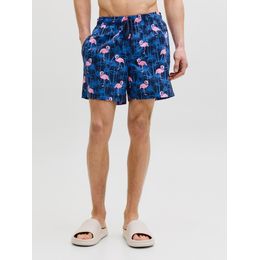 Jack & Jones Badeshorts JACK & JONES "JPSTMAUI VIBES NOVELTY AOP SWIM SHORT SN", Herren, Gr. M, N-Gr, navy blazer, Web, Obermaterial: 100% Polyester, bedruckt, Badehosen Badeshorts, Kunstfaser