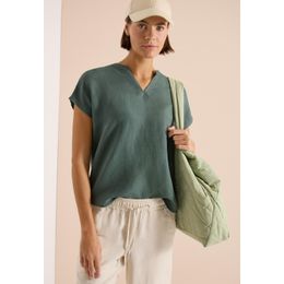 Kurzarmbluse Cecil, Damen, Gr. L (42), just khaki, Web, 55% Leinen, 45% Viskose, unifarben, klassisch normal, Rundhals, normaler Saum, Blusen, mit Leinenanteil