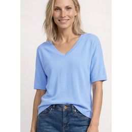 T-Shirt Street One, Damen, Gr. 34, drift blau, Stoff, 60% Viskose, 40% Polyester, unifarben, comfort fit normal, V-Ausschnitt, normaler Saum, Shirts T-Shirt, mit V-Ausschnitt