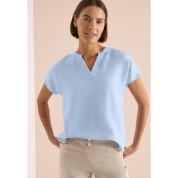 Kurzarmbluse Cecil, Damen, Gr. XL (44), blau (fresh water blau), Web, 55% Leinen, 45% Viskose, unifarben, klassisch normal, Rundhals, normaler Saum, Blusen, mit Leinenanteil