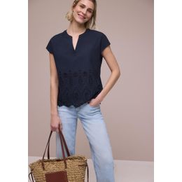 Kurzarmbluse Street One, Damen, Gr. 46, shadowed navy, Web, 100% Baumwolle, unifarben, klassisch normal, Rundhals, normaler Saum, Blusen, aus reiner Baumwolle