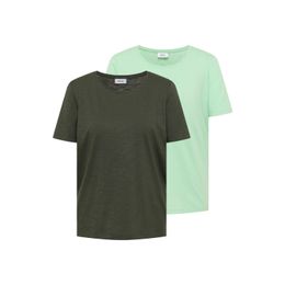 T-Shirt Cecil, Damen, Gr. L (42), khaki, juicy lime, Web, 50% Baumwolle, 50% Modal, unifarben, comfort fit normal, Rundhals, abgesteppt, Shirts T-Shirt, im Basic-Style