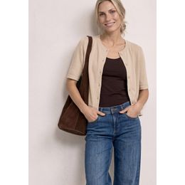 Cardigan Street One, Damen, Gr. 40, timeless beige, Stoff, 50% Viskose, 47% Polyester, 3% Elasthan, unifarben, comfort fit normal, Rundhals, Rippb&uuml;ndchen, Strickjacken, mit durchgehender Knopfleiste vorn