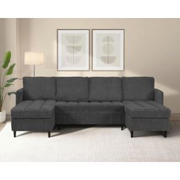 Wohnlandschaft DOREL HOME "LINDHUS, U-Form, verschiedene Stellvarianten, Modulsofa", anthrazit, B:250cm H:80cm T:130cm, 93% Polyester, 7% Nylon, Sofas, Wohnlandschaft, Recamiere, Stauraum, Cord und Chenille-Bezug