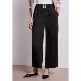 Stoffhose Street One, Damen, Gr. 44, L&auml;nge 26, schwarz, Stoff, 100% Viskose, unifarben, comfort fit 7/8-L&auml;nge, Hosen Stoffhose, mit G&uuml;rtel