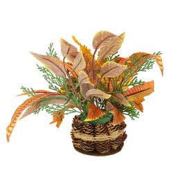 Kunstblume I.GE.A. "Herbstgesteck Chrysanthemen", gelb, B:20cm H:24cm L:16cm, Polyester, Kunstpflanzen, Im Zapfentopf mit Physalis, Eule, Herbstlaub