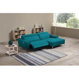 Ecksofa Egoitaliano "Suzette, Designsofa mit hohem Sitzkomfort", blau (teal), B:266cm H:95cm T:163cm, Sofas, Ecksofa, mit Recamiere, inkl. 1 elektronischen Relaxfunktion, L-Form