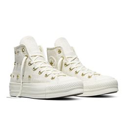 Sneaker Converse "CHUCK TAYLOR ALL STAR LIFT PLATFORM HEATHERED GLAM", Herren, Gr. 36, egret, gold, schwarz, Synthetik, Schuhe Sneaker, f&uuml;r Freizeitaktivit&auml;ten, mit profiliertem Laufsohlenprofil