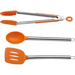 Pinti Inox Kochbesteck-Set PINTINOX "Pinti Silicone Orange", orange (edelstahlfarben, orange), Silikon, Kochbesteck-Sets, (Servierl&ouml;ffel, Bratenwender, Zange), Edelstahl/Silikon