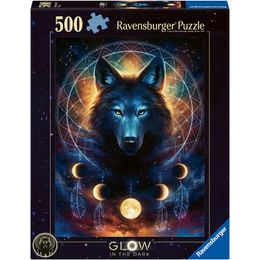 Puzzle Ravensburger "Glow in the Dark, Leuchtender Wolf", bunt, Puzzles, KinderB:36cm H:49cm, Pappe, Made in Germany, B:36cm H:49cm
