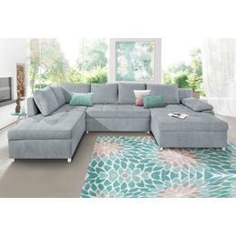 Wohnlandschaft Home Affaire "Labene U-Form", grau (hellgrau), B:326cm H:82cm T:90cm, Struktur fein (95% Polyester, 5% Polyamid);Luxus-Microfaser ALTARA NUBUCK (100% Polyester);Kunstleder SOFTLUX / Struktur (100% Polyester);Struktur (100% Polyester), Sofas, Wohnlandschaft, wahlweise mit Bettfunktion und Bettkasten